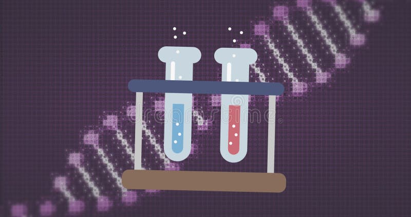 Image of Chemistry School Icon and Dna Strand on Purple Background ...