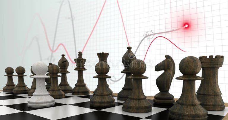 Image of Chess Pieces on Board Over Graphs Processing Data on Grid ...