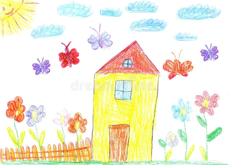 Crayon house stock photo. Image of drawing, drawings - 12746038