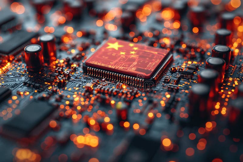 An Image of the Chinese Flag on an Integrated Circuit Board ...