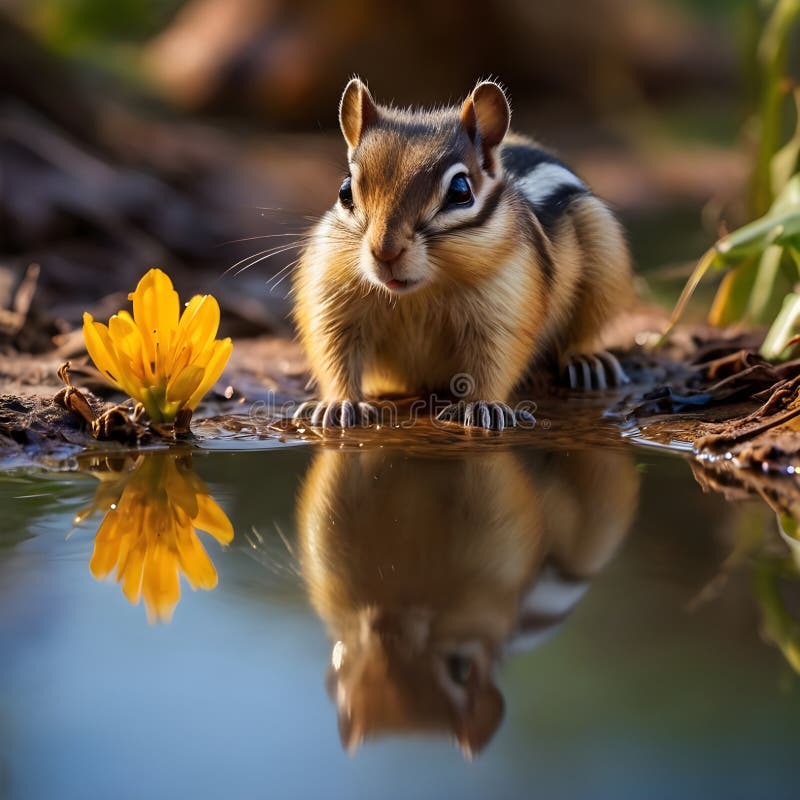 Image of Chipmunk in a Forest Reflection Flawlessly Captured in the ...