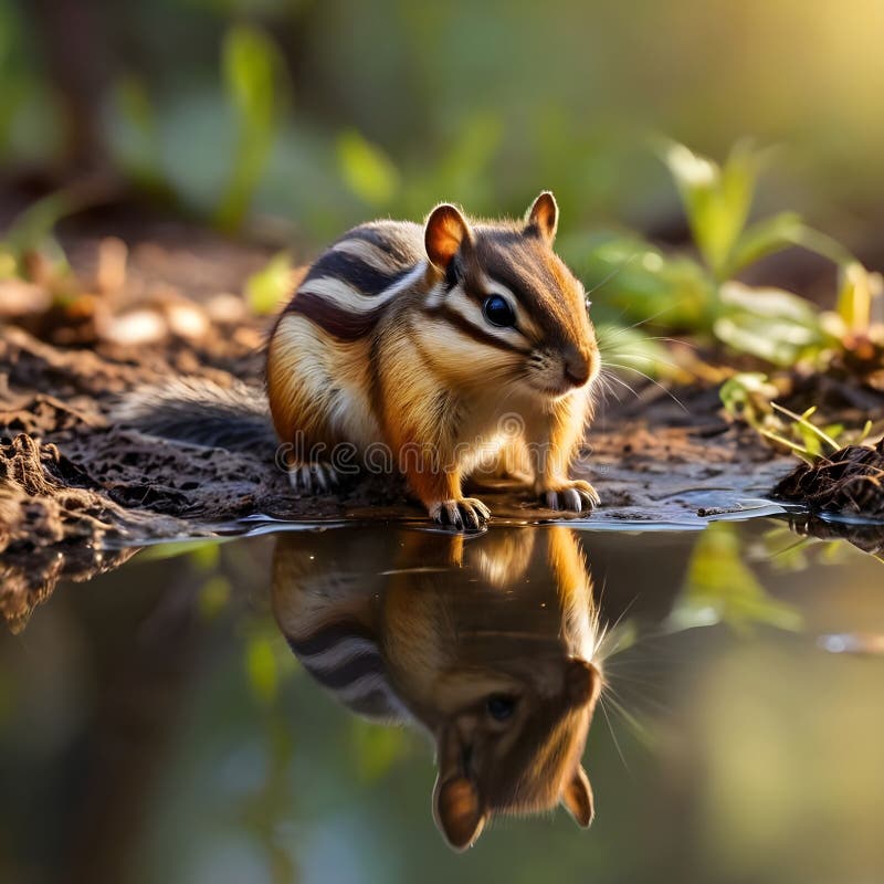 Image of Chipmunk in a Forest Reflection Flawlessly Captured in the ...
