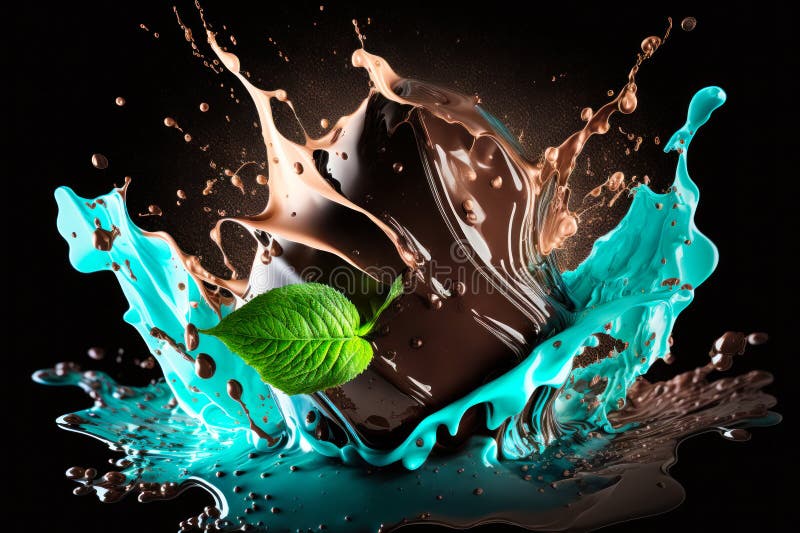An Image of Chocolate and Water Splashing on Black Background ...