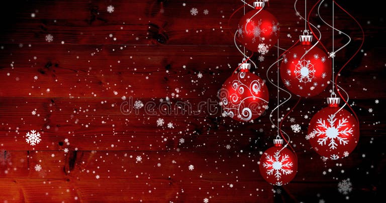 Image of Christmas Baubles Over Snow Falling Stock Illustration ...