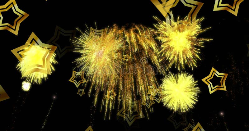 Image of Christmas and New Year Gold Stars with Fireworks Exploding in ...