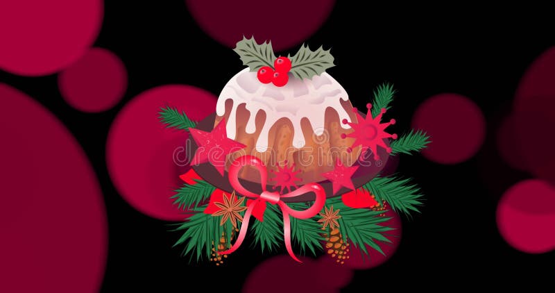Image of Christmas Pudding with Decorations on Black Background Stock ...