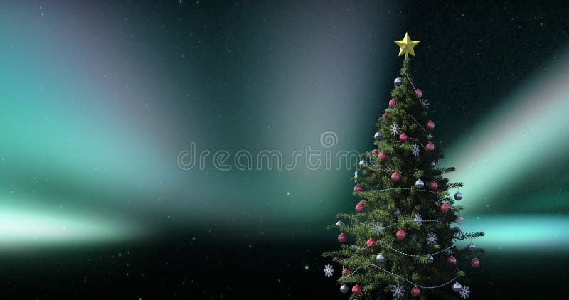 Image of Christmas Tree Over Aurora Stock Illustration - Illustration ...