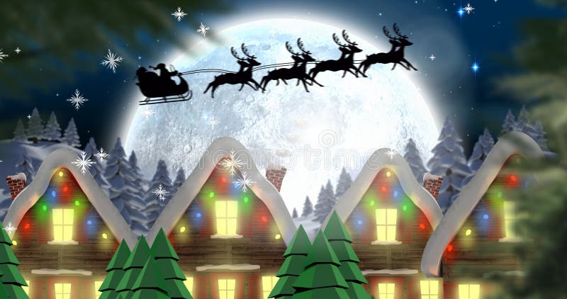 Image of Christmas Winter Scenery with Santa in Sleigh Stock Image ...