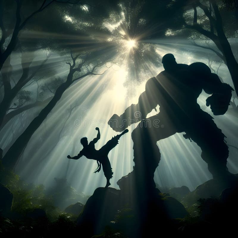 Image of the Cinematic Shot of Warrior in Silhouette Fighting with it ...