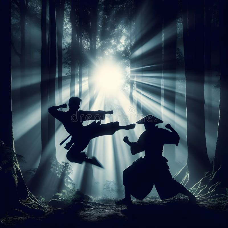 Image of the Cinematic Shot of Warrior in Silhouette Fighting with it ...
