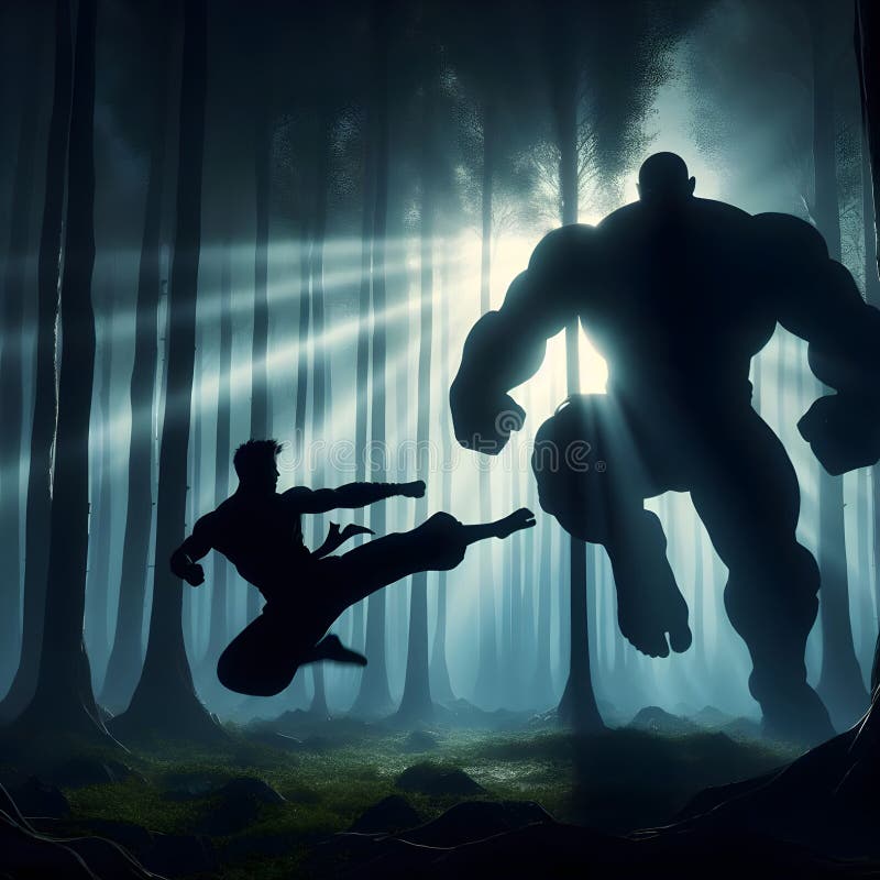 Image of the Cinematic Shot of Warrior in Silhouette Fighting with it ...