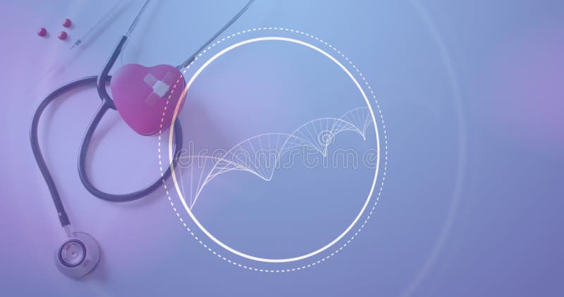 Image of Circle and Dna Strand Over Stethoscope with Heart Stock Image ...