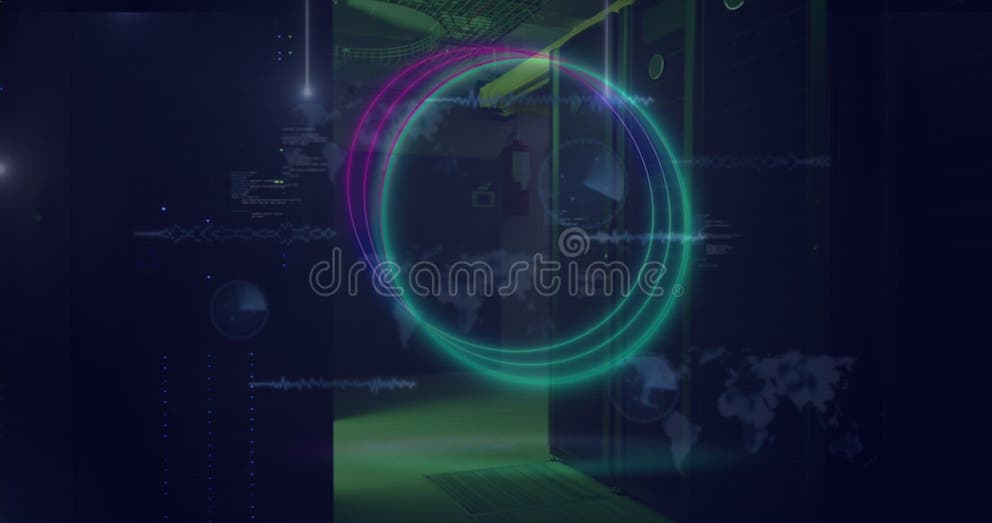 Image of Circles Over Data Processing and Server Room Stock Illustration - Illustration of ...