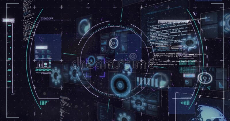 Image of Circles Over Radars, Computer Language Against Black ...