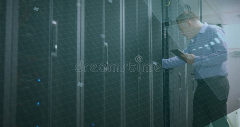 Image of Circuit Board and Data Processing Over Caucasian it Man Fixing Computer Server Stock ...