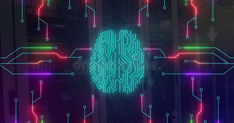 Image of Circuit Board Pattern Brain Over Data Server Systems in Server ...