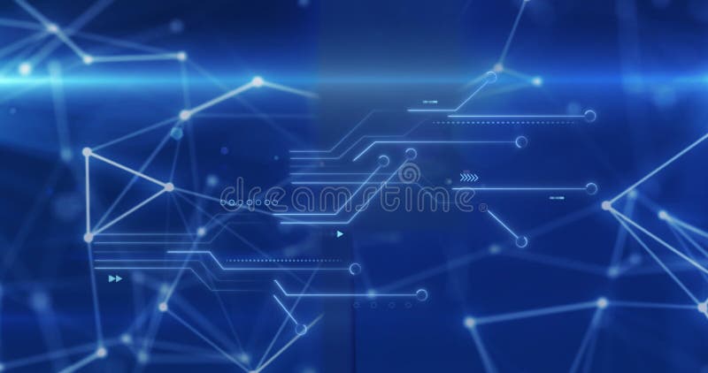 Image of Circuit Board Pattern Over Connected Dots Against Abstract ...
