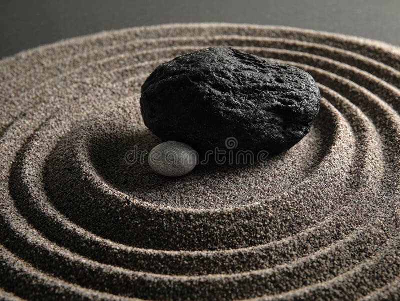 Image of Circular Sand Pattern with Concentric Circles, Dark Central ...