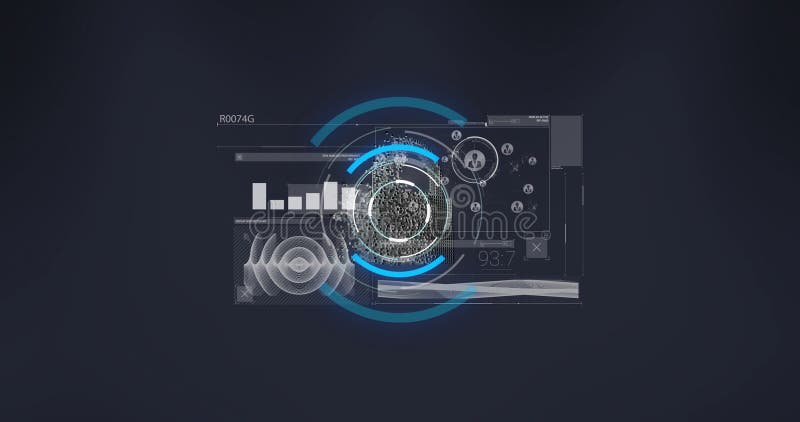 Image of Circular Scanner and Charts Processing Data on Black Background Stock Illustration ...