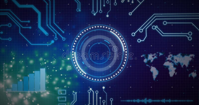 Image of Circular Scanner with Motherboard, Data and Green Particles on ...