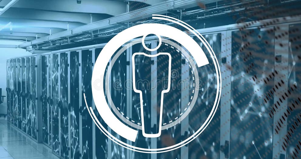 Image of Circular Scanner and Person Icon and Networks Over Computer Server Room Stock ...
