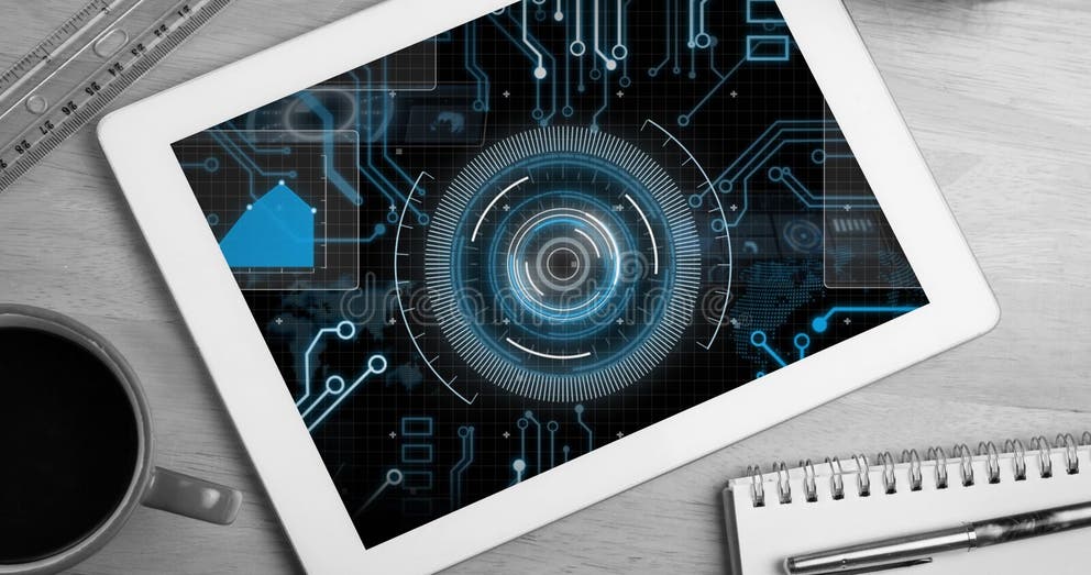 Image of Circular Scanner and Processing Data on Screen of Tablet on ...