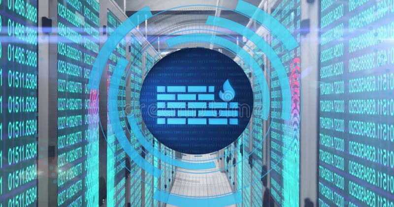 Image Of Circular Scanner Processing Firewall Data Over Computer Server