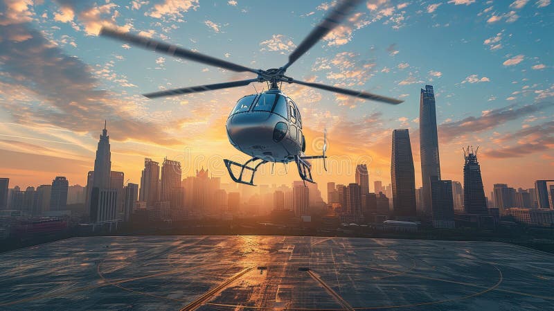 An Image of a City Helicopter Flying Over the City Stock Photo - Image ...