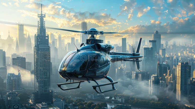 An Image of a City Helicopter Flying Over the City Stock Photo - Image ...