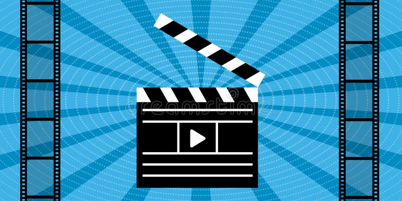Image of Clapperboard with Start Button. Cinema Screen and Film Strip ...