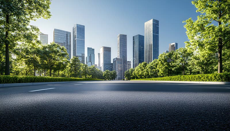 Image of a Clean, Empty Road in Front of a Modern Building in a City ...