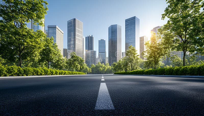 Image of a Clean, Empty Road in Front of a Modern Building in a City ...