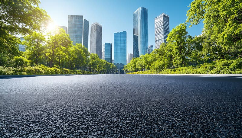 Image of a Clean, Empty Road in Front of a Modern Building in a City ...