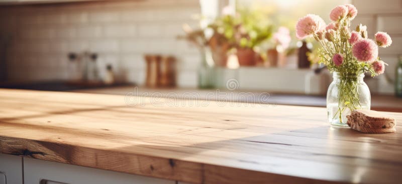 An Image of a Clean Kitchen with a Wooden Counter Stock Photo - Image ...