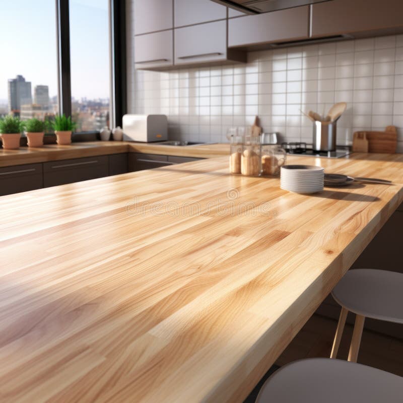 An Image of a Clean Kitchen with a Wooden Counter Stock Image - Image ...