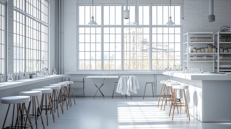 Image of a Clean Laboratory with Grey and White Stools Stock Image ...