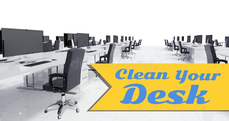 Image of Clean Your Desk Text Over Empty Office with Desks, Chairs and ...