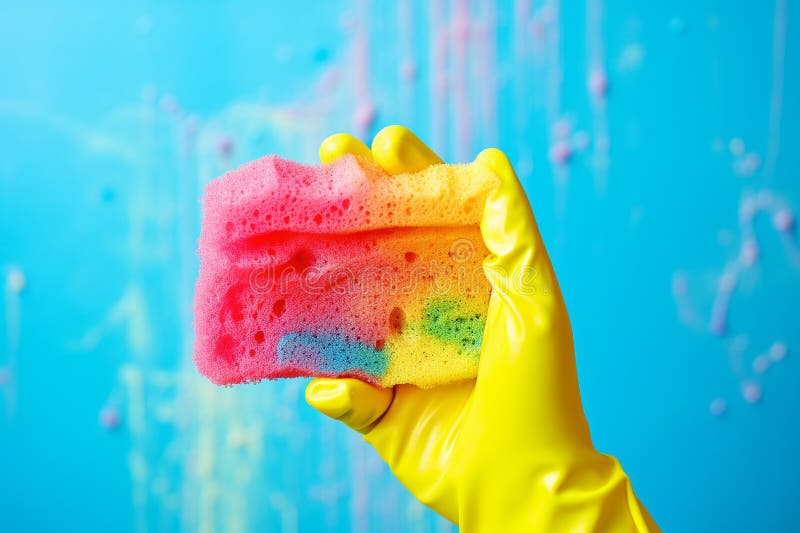 Hand Holding a Sponge Containing Detergent Stock Illustration ...