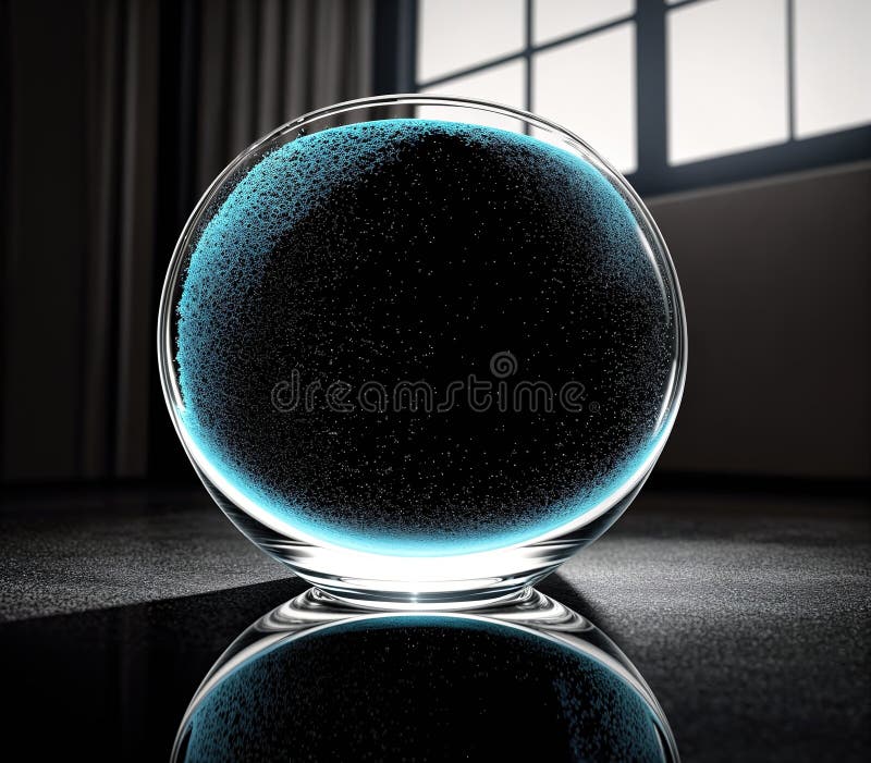 A Clear Glass Sphere Sitting on a Table in Front of a Window with a ...