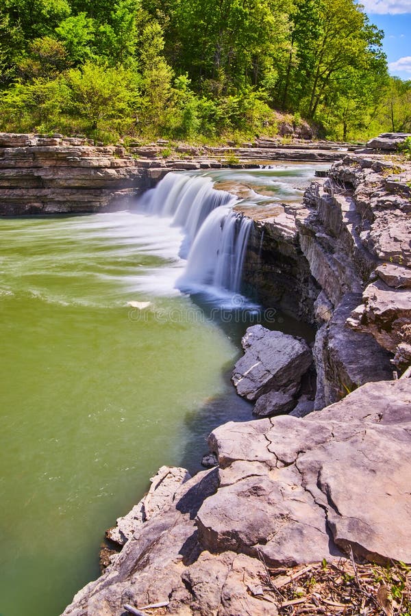 Cliff Edge Next To Large Waterfall Gorge Stock Image - Image of ...