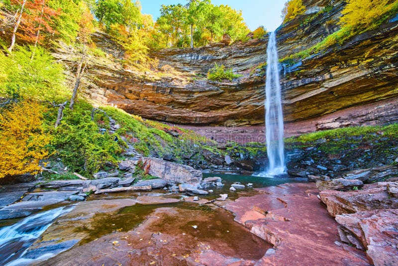 Cliffs of Many Layers with Large Waterfall Crashing Down Below into ...