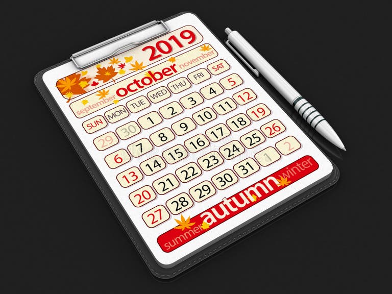 Clipboard with October 2019 Clipping Path Included Stock Illustration ...