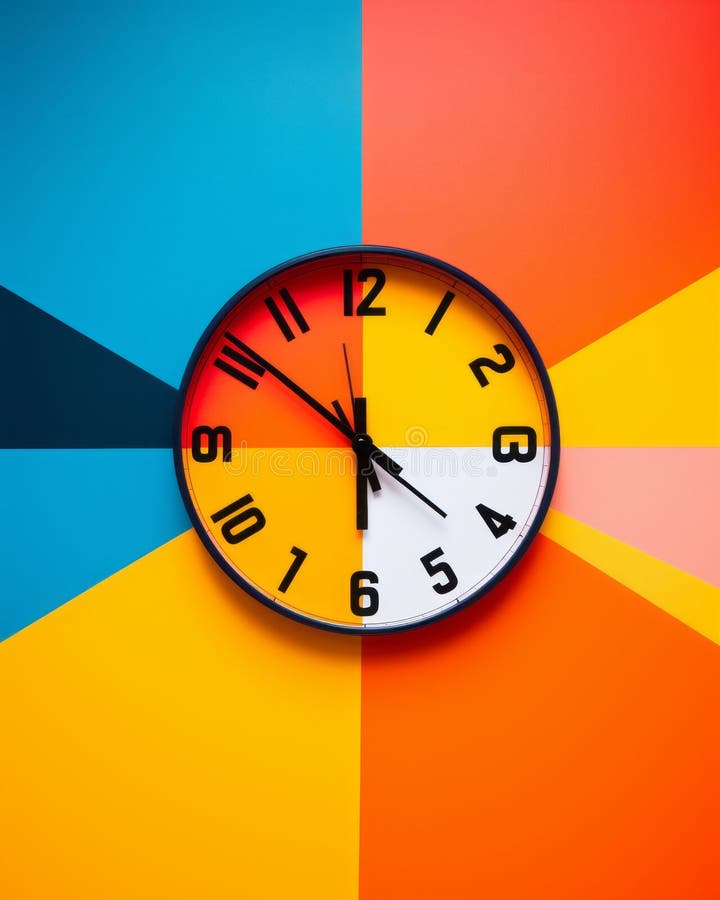 An Image of a Clock on a Colorful Background Stock Illustration ...