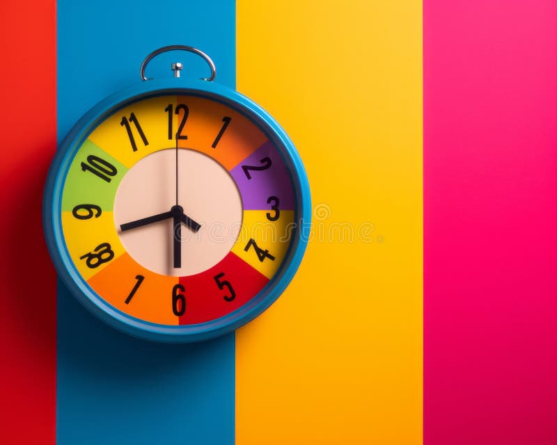 An Image of a Clock on a Colorful Wall Stock Illustration ...