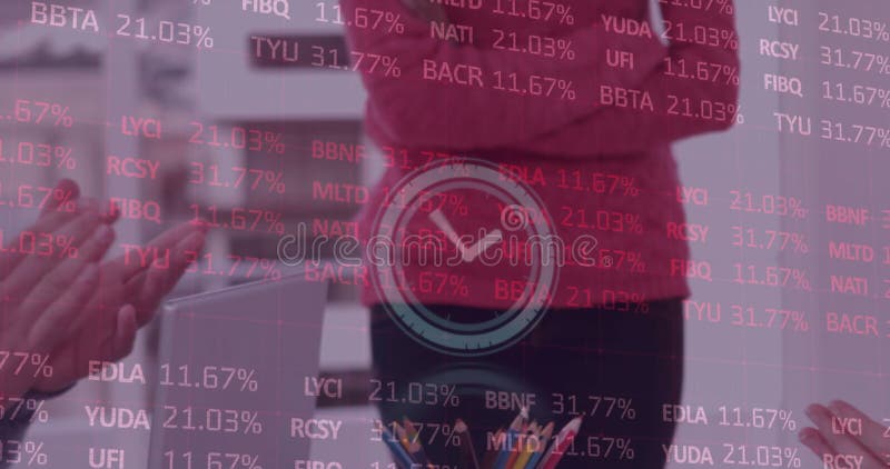 Image of Clock, Financial Data Processing Over Business People Clapping ...