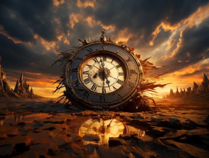 An Image of a Clock in the Middle of a Desert Stock Illustration ...
