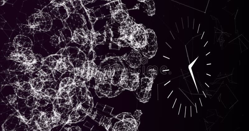 Image of Clock Moving Over Connections on Black Background Stock ...