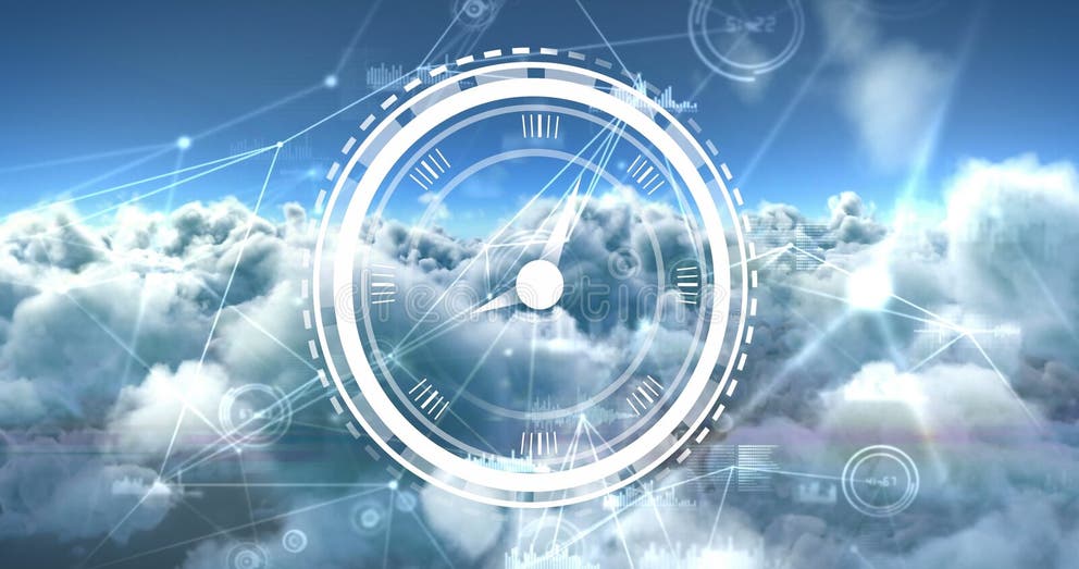 Image of Clock Moving Over Connections Over Clouds and Sky Stock Image ...