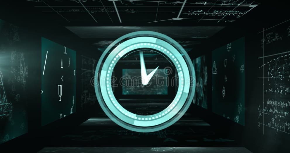 Image of Clock Moving Over Scientific Data Processing on Screens Stock ...