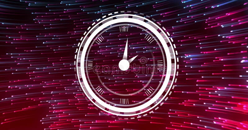 Image of Clock Over Black Background with Blue and Pink Lights Stock ...